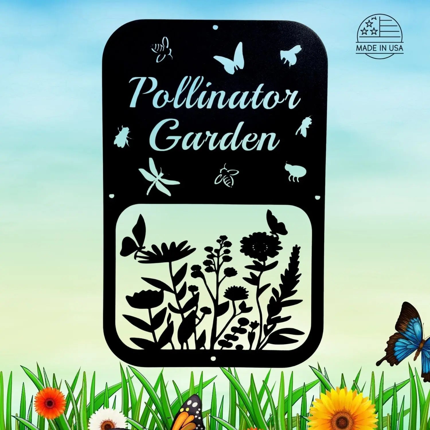 Pollinator Garden Sign – Wall Art for Nature Lovers 🦋The Metal Peddler
