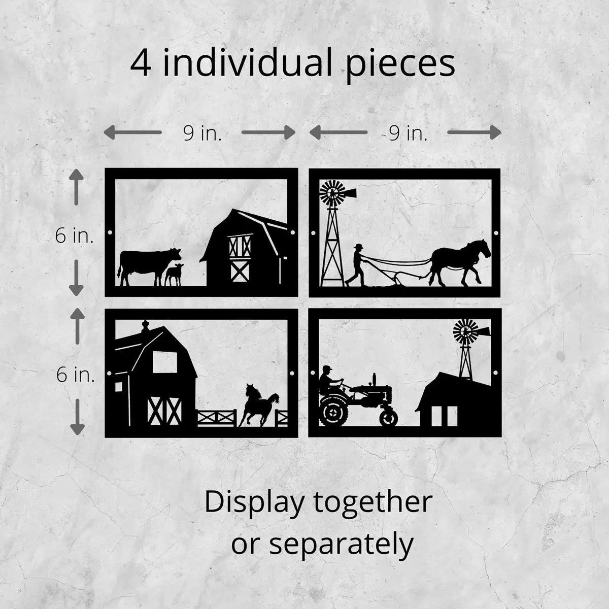 Farm Set Metal Art: Cow, Horse, Plow and Tractor | The Metal Peddler