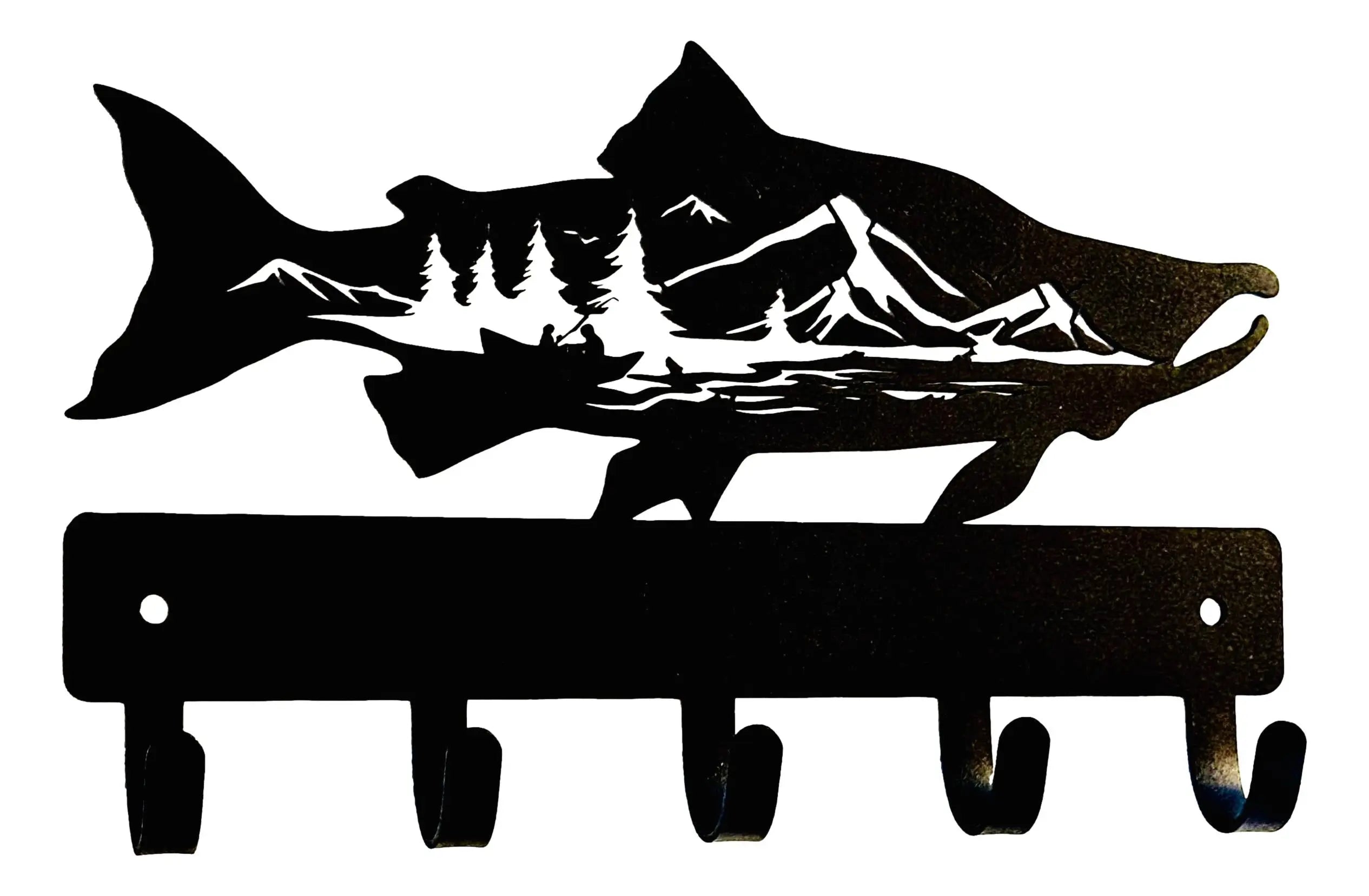 Salmon Fish Key Holder with Beautiful Mountain Fishing Boat Scene | The ...