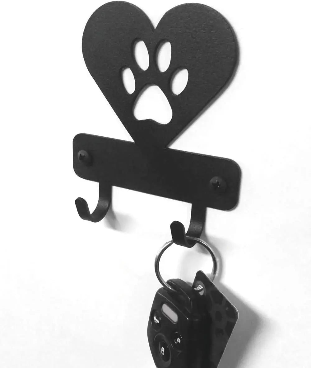 Mini Heart Dog Paw Key Hanger with 2 Hooks | The Metal Peddler