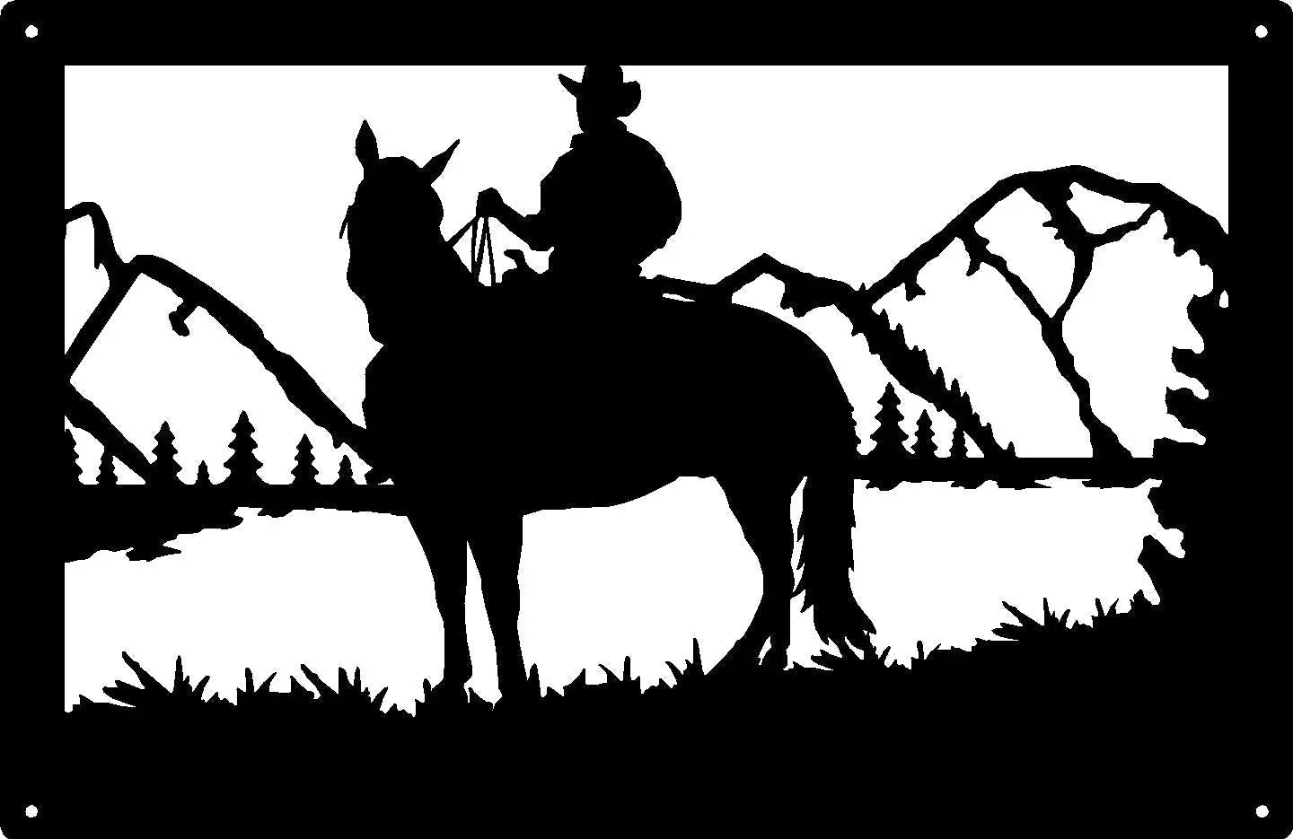 Cowboy on Horse Mountain Scene Western Wall Art | The Metal Peddler