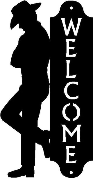 Leaning Cowboy Western Welcome Sign | The Metal Peddler